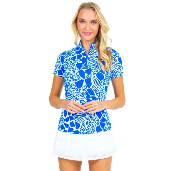 IBKUL | Tops | Ibkul Icefil Bianca Navy Animal Print Short Sleeve Top ...